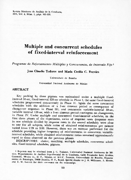 Pdf Multiple And Concurrent Schedules Of Fixed Interval Reinforcement