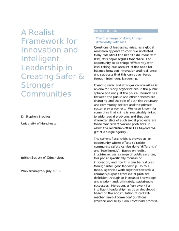 (DOC) A Realist Framework for Innovation and Intelligent Leadership in ...