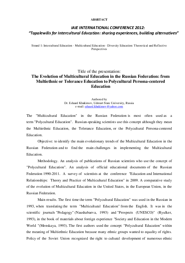 (DOC) The Evolution of Multicultural Education in the Russian ...