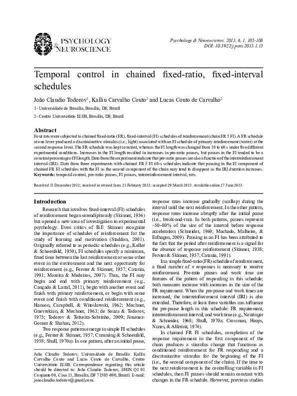(PDF) Temporal control in chained fixed ratio fixed interval schedules