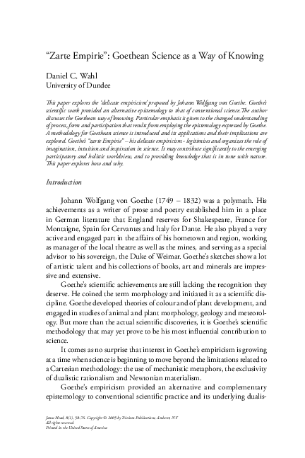 (PDF) Goethean Science as a Way of Knowing - "Zarte Empirie", Daniel ...