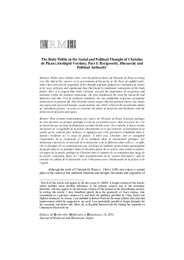 (PDF) The Body Politic in the Social and Political Thought of Christine ...