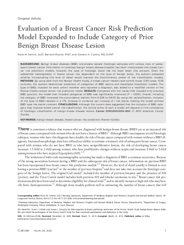 (PDF) Evaluation of a breast cancer risk prediction model expanded to ...