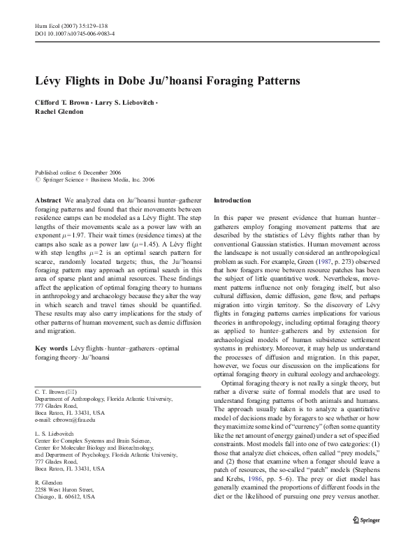 (PDF) Lévy Flights in Dobe Ju/’hoansi Foraging Patterns