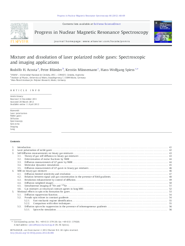 (PDF) Mixture and dissolution of laser polarized noble gases ...