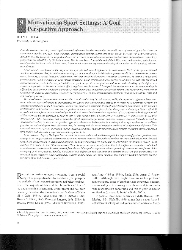 (PDF) Motivation in sport settings: A goal perspective approach