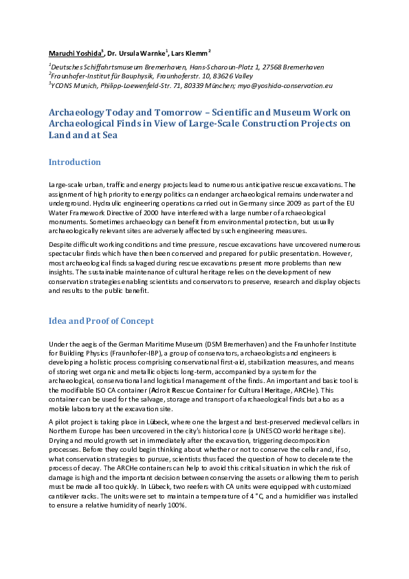 (PDF) Archaeology Today and Tomorrow - Scientific and Museum Work on ...