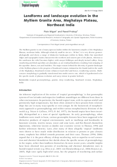 Landforms and landscape evolution in the Mylliem Granite Area ...