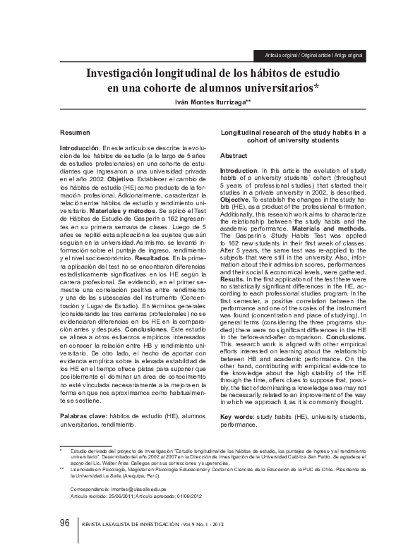 (PDF) Estudio longitudinal de los hábitos de estudio (paper)