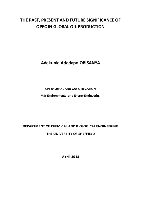 (PDF) THE PAST PRESENT AND FUTURE SIGNIFICANCE OF OPEC IN GLOBAL OIL ...