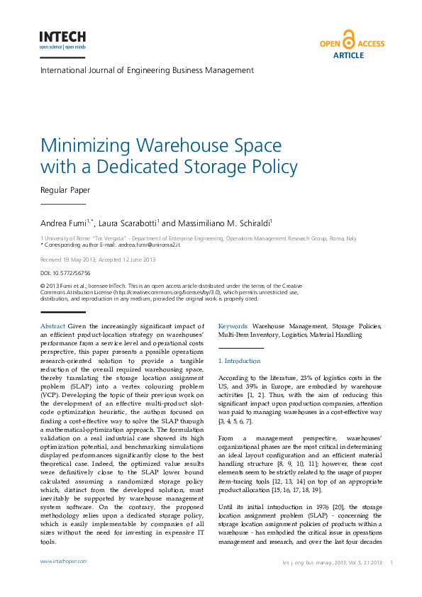 (PDF) Minimizing Warehouse Space with a Dedicated Storage Policy