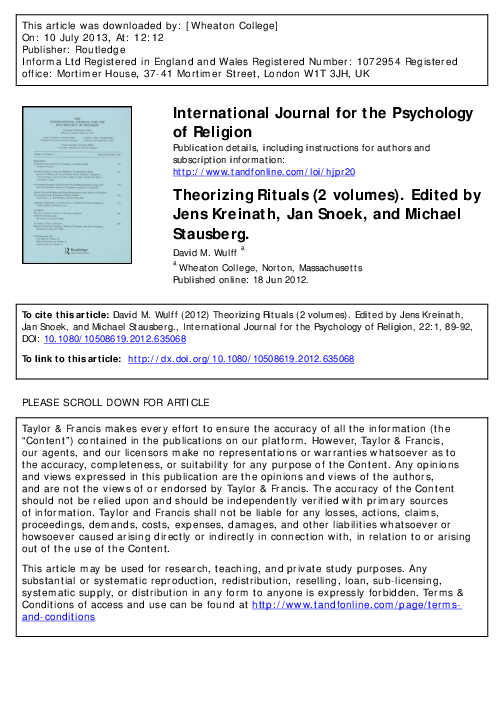 (PDF) REVIEW: Theorizing Rituals (2 volumes). Edited by Jens Kreinath ...