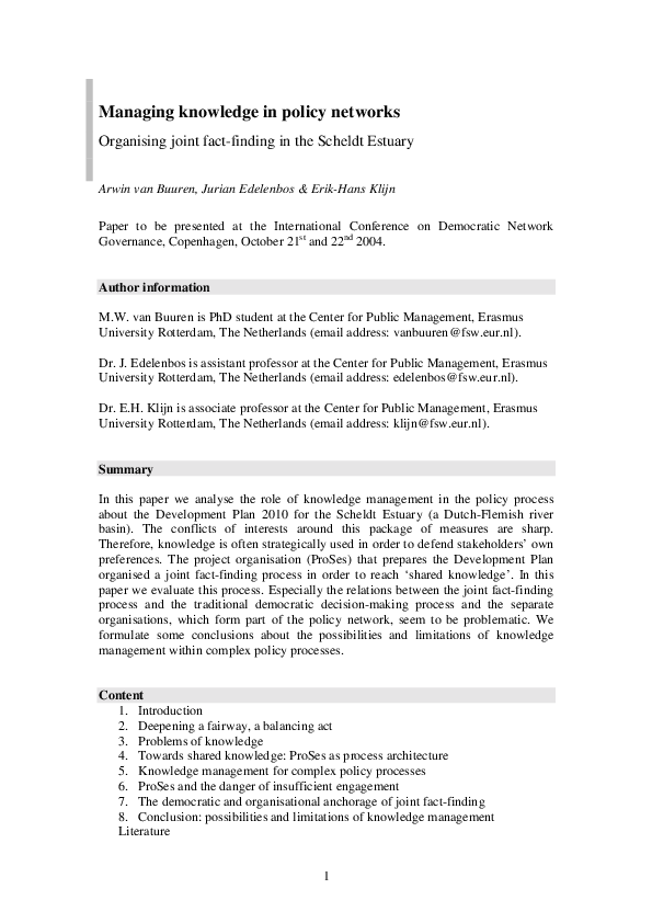 (PDF) Organising joint fact-finding in the Scheldt Estuary