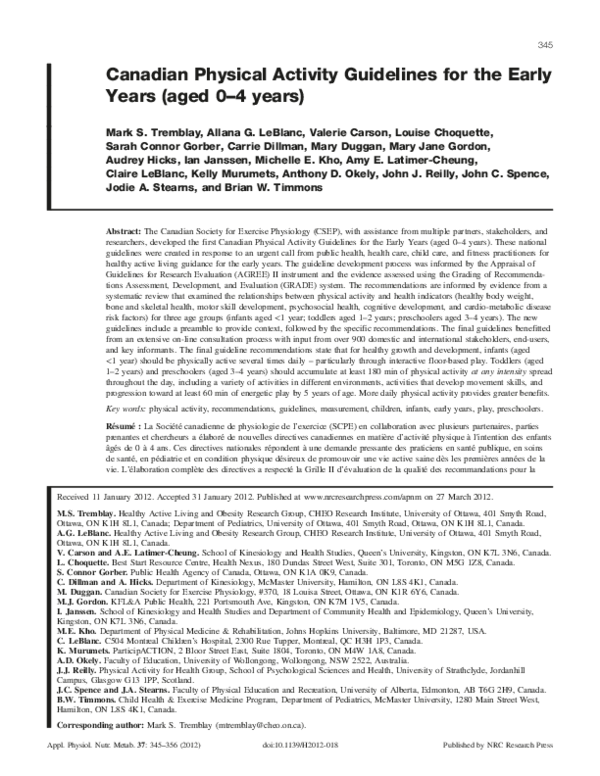 (PDF) Canadian Physical Activity Guidelines for the Early Years (aged ...