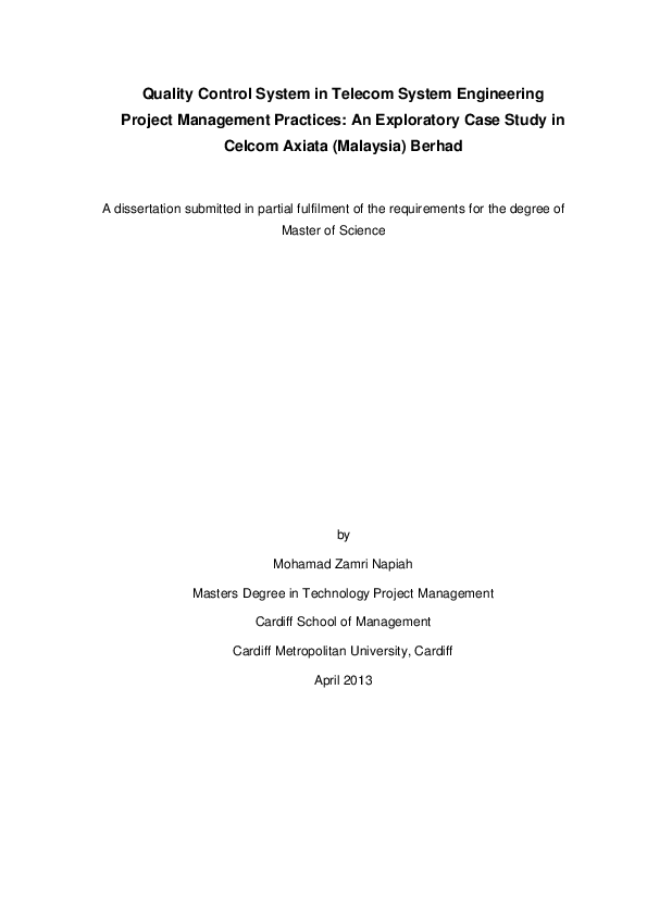 (PDF) Quality Control System in Telecom System Engineering Project ...