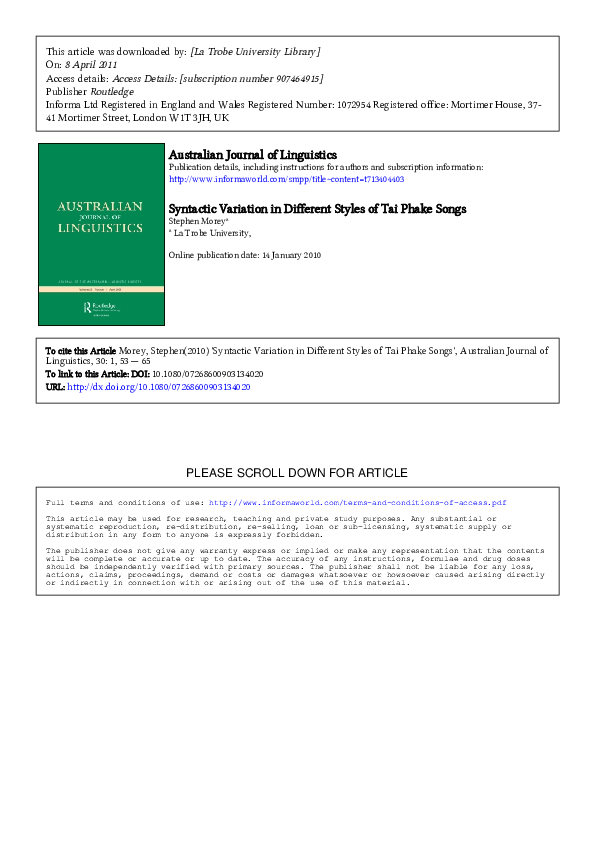 (PDF) Syntactic variation in different styles of Tai Phake songs