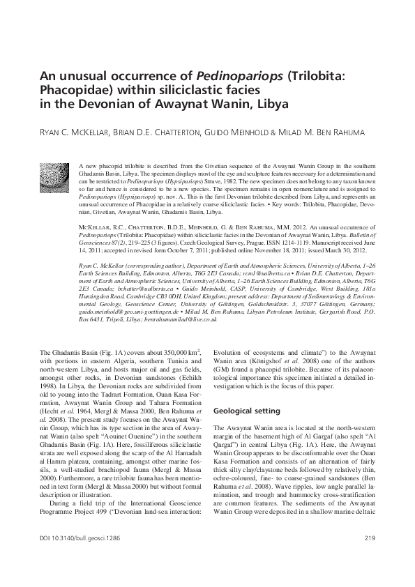 (PDF) An unusual occurrence of Pedinopariops (Trilobita: Phacopidae ...