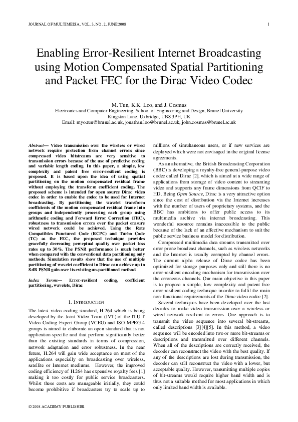 (PDF) Enabling Error-Resilient Internet Broadcasting using Motion Compensated Spatial ...