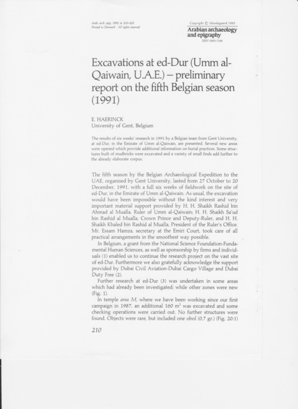 (PDF) E. Haerinck, Excavations at ed-Dur (Umm al-Qaiwain, U.A.E ...