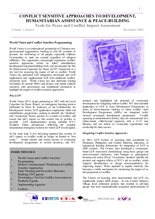 (PDF) Conflict Sensitive Approaches To Development, Humanitarian ...