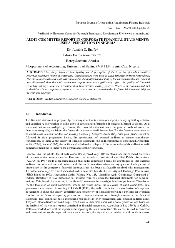 (PDF) AUDIT COMMITTEE REPORT IN CORPORATE FINANCIAL STATEMENTS