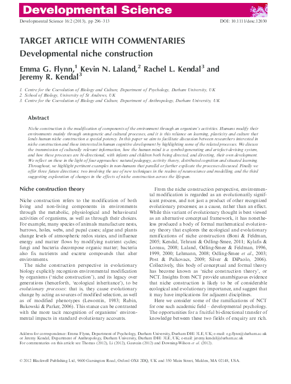 (PDF) Developmental niche construction