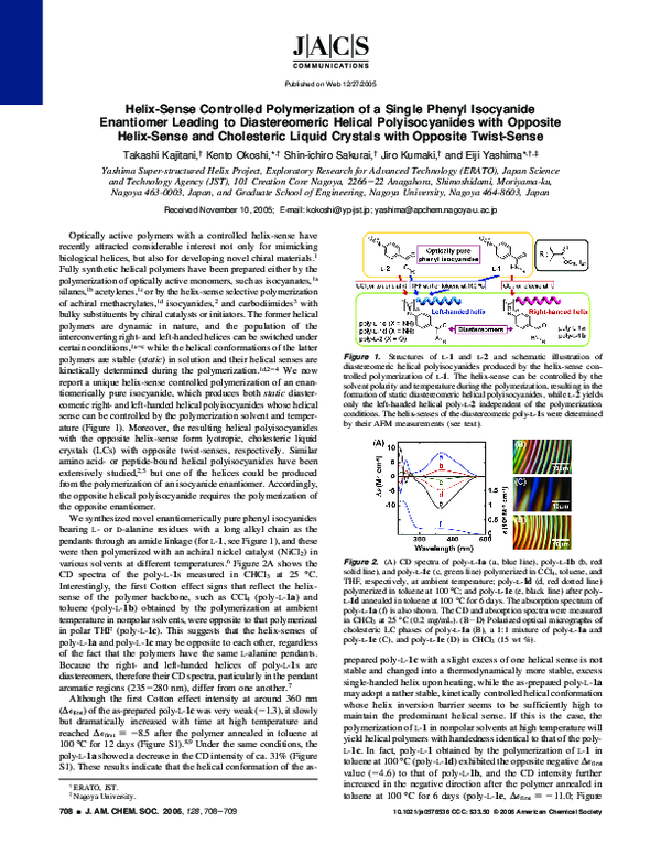 (PDF) Helix-Sense Controlled Polymerization of a Single Phenyl Isocyanide Enantiomer Leading to ...