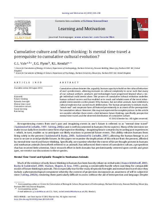 (PDF) Cumulative culture and future thinking: Is mental time travel a ...
