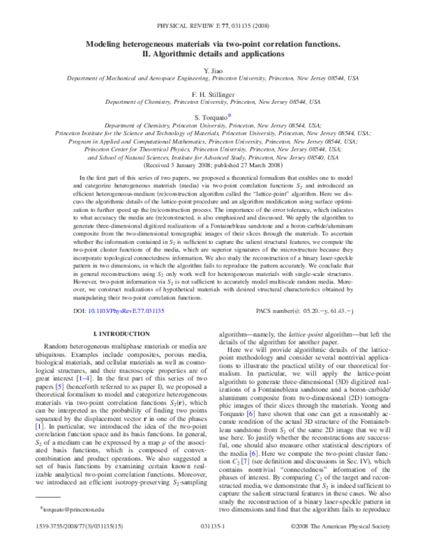 (PDF) Modeling heterogeneous materials via two-point correlation functions. II. Algorithmic ...