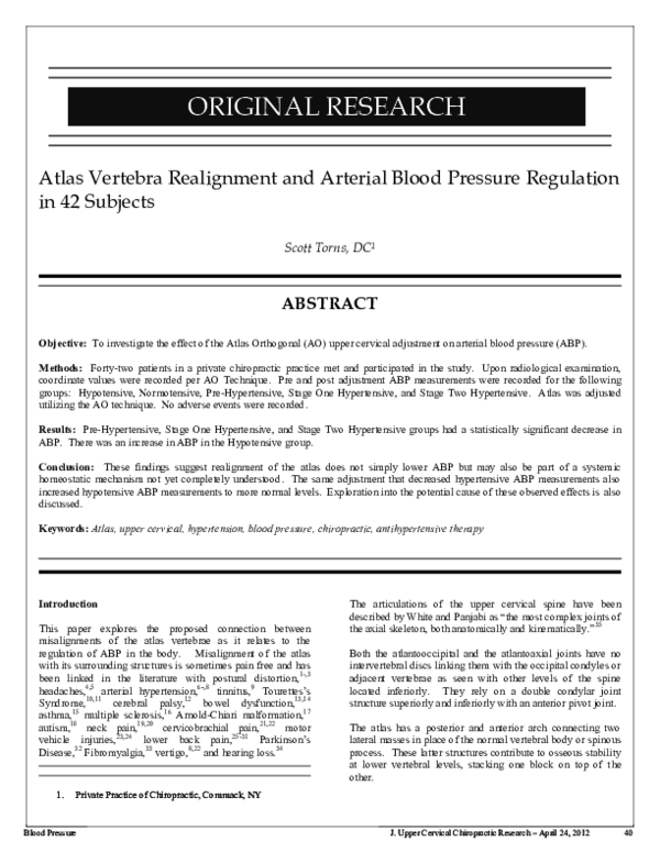 (PDF) Atlas Vertebra Realignment and Arterial Blood Pressure Regulation ...