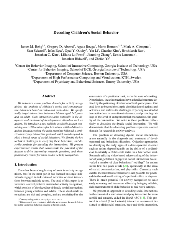 (PDF) Decoding Children's Social Behavior