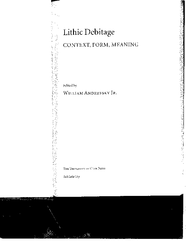 (PDF) Debitage Analysis as a Scientific Tool for Archaeological Knowledge