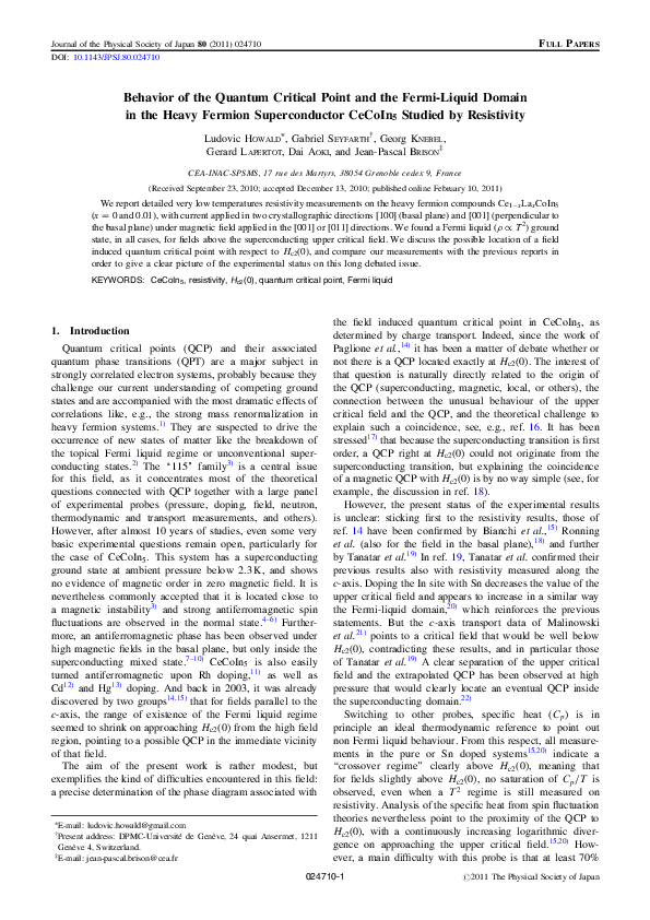 (PDF) Behavior of the Quantum Critical Point and the Fermi-Liquid ...