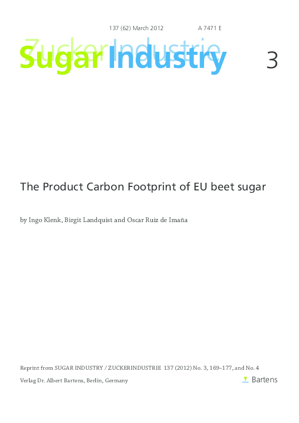 The Product Carbon Footprint of EU Beet Sugar (2012)