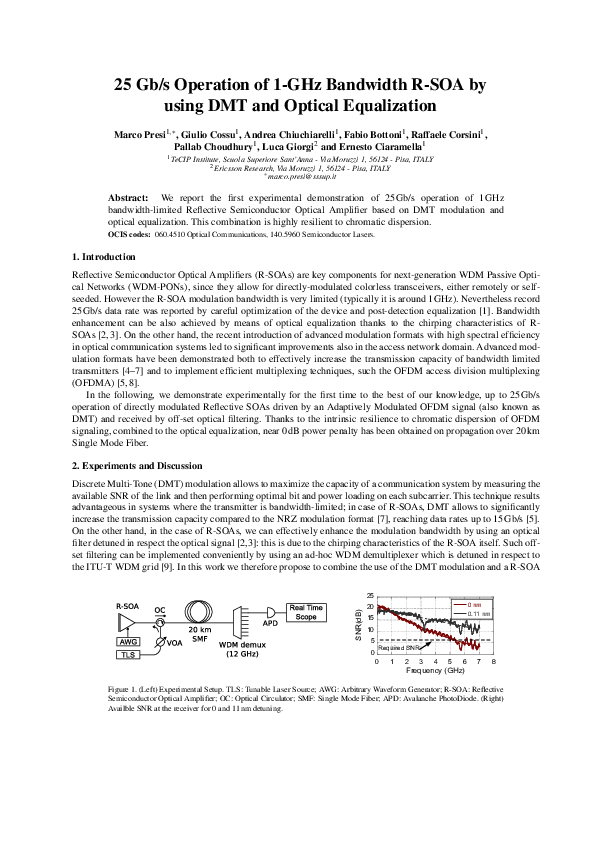 Pdf 25 Gb S Operation Of 1 Ghz Bandwidth R Soa By Using Dmt And Optical Equalization