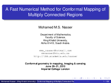 (PDF) AMMP-2013 - A Fast Numerical Method for Conformal Mapping of Multiply Connected Regions