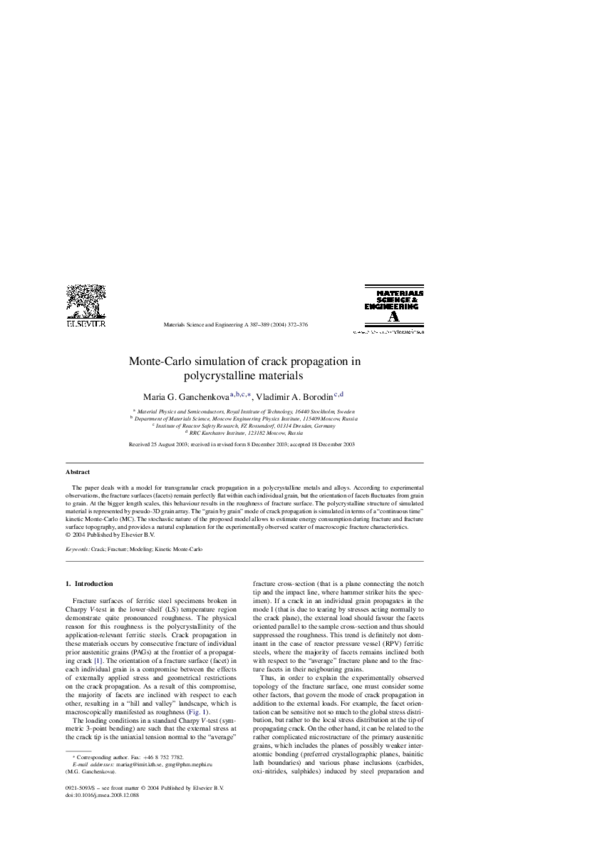 (PDF) Monte-Carlo simulation of crack propagation in polycrystalline materials