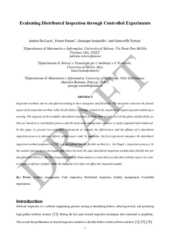 (PDF) Evaluating distributed inspection through controlled experiments