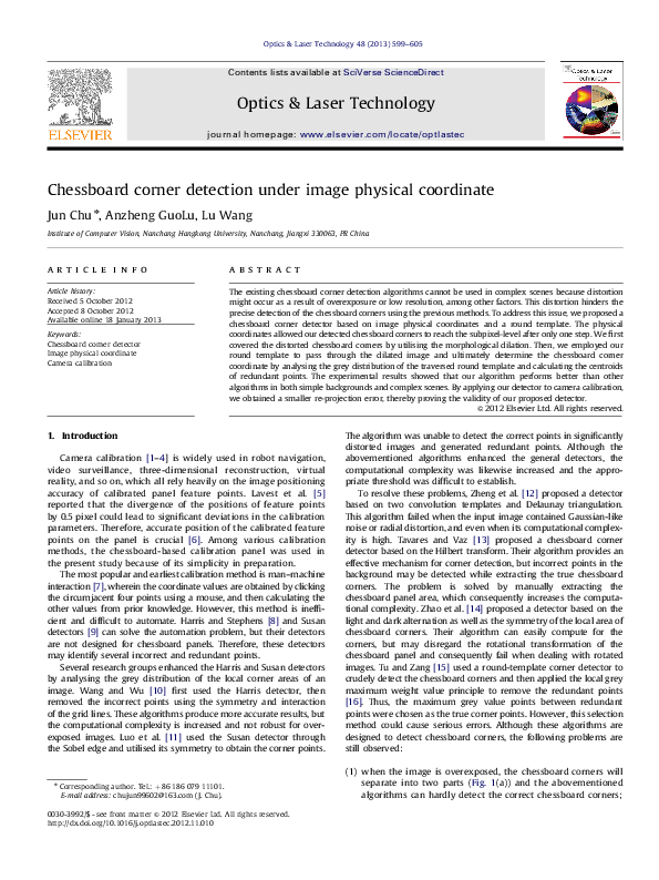 Pdf Advanced Chessboard Corner Detection Algorithm