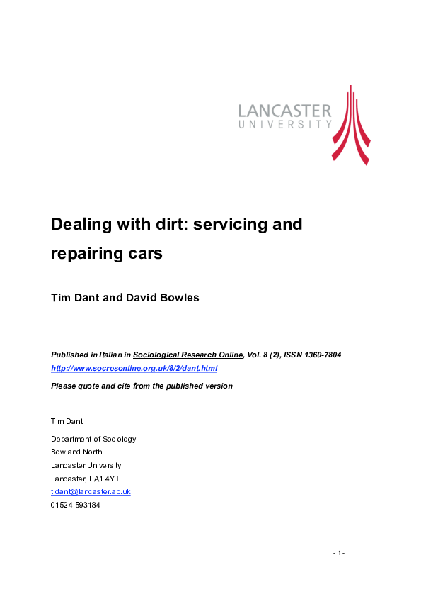 (PDF) Dealing with Dirt: Servicing and Repairing Cars | Tim Dant ...