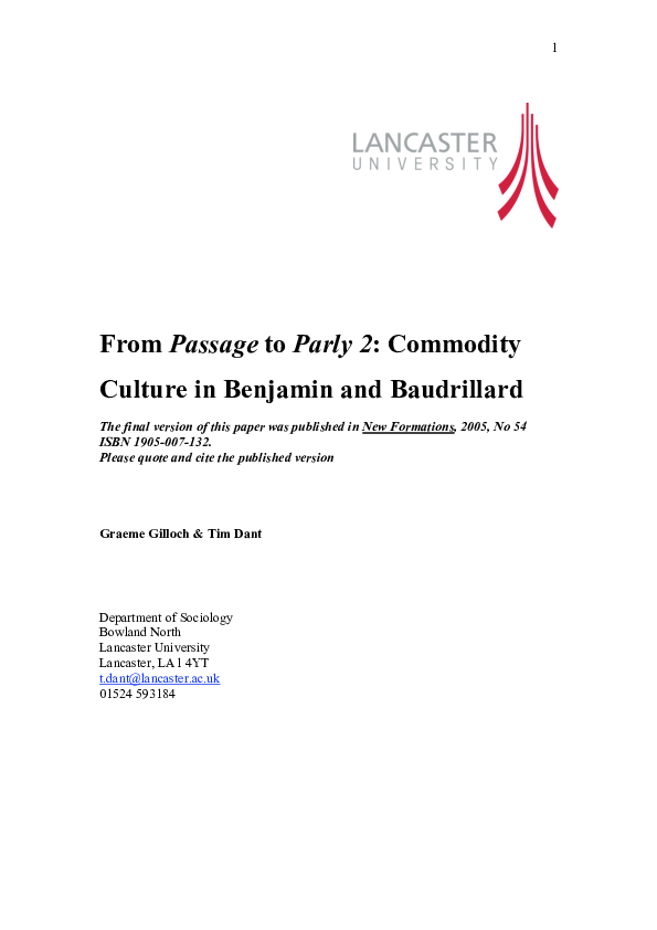 (PDF) From Passage to Parly 2: Commodity Culture in Benjamin and ...