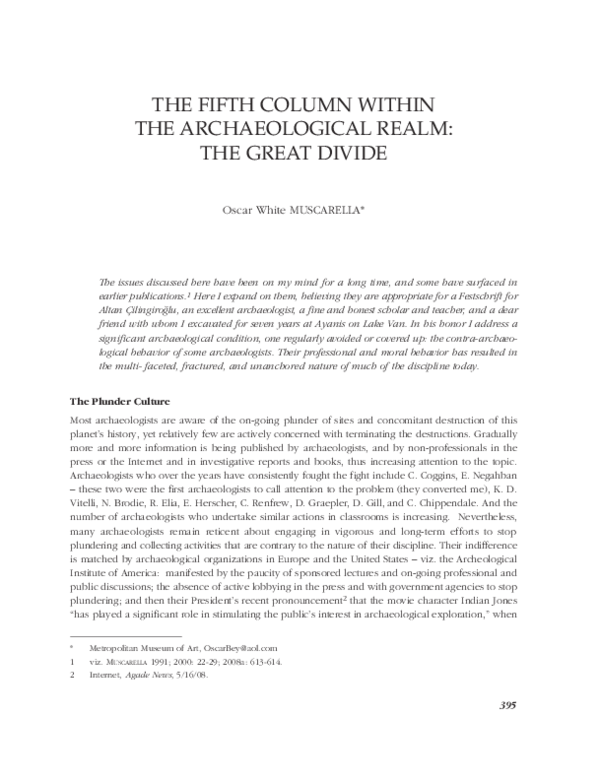 (PDF) The Fifth Column in in Archaeology: The Great Divide