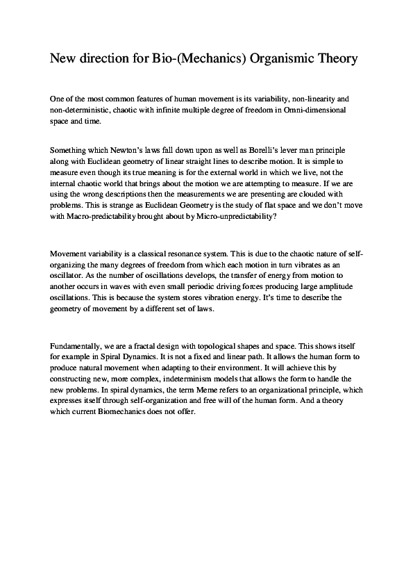 (DOC) The New direction for Bio-(Mechanics) Organismic Theory