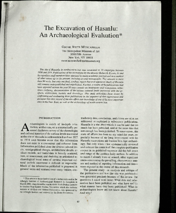 (PDF) The Excavations of Hasanlu: An Archaeological Evaluation