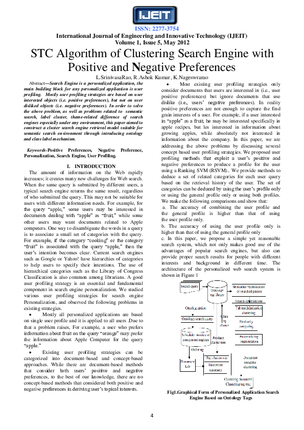 Pdf Stc Algorithm Of Clustering Search Engine With Positive And Negative Preferences
