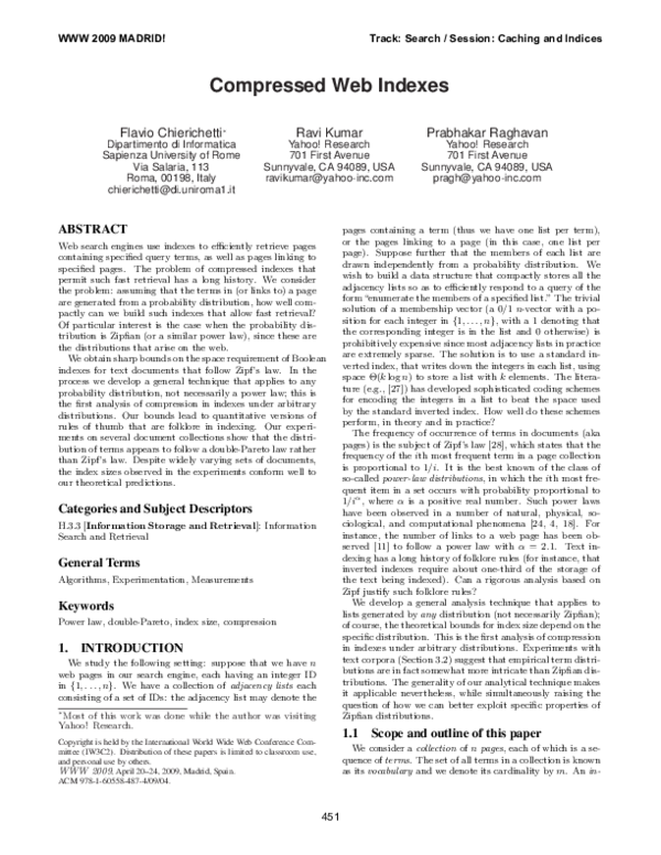 (PDF) Compressed web indexes