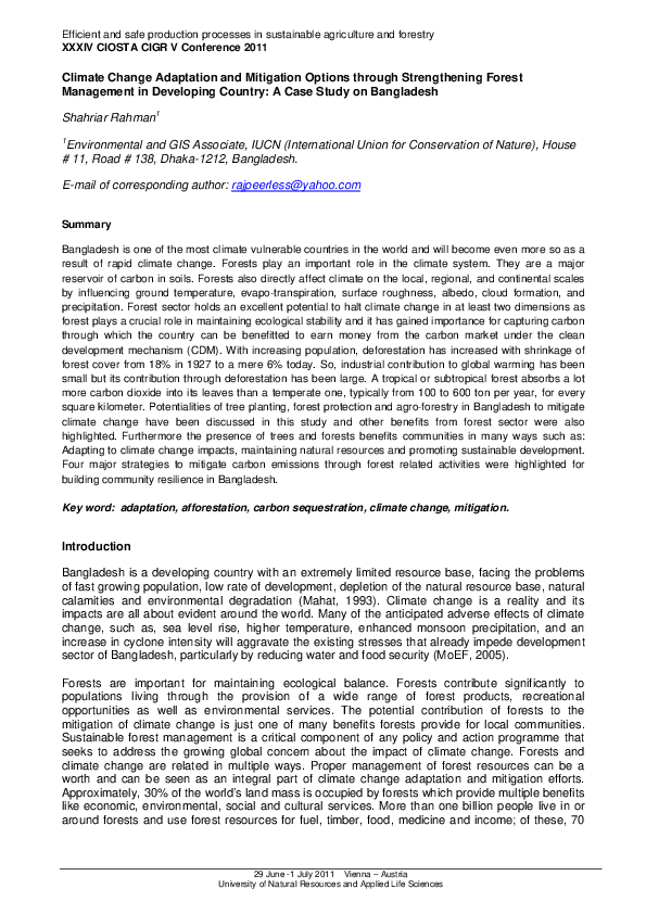Pdf Climate Change Adaptation And Mitigation Options Through