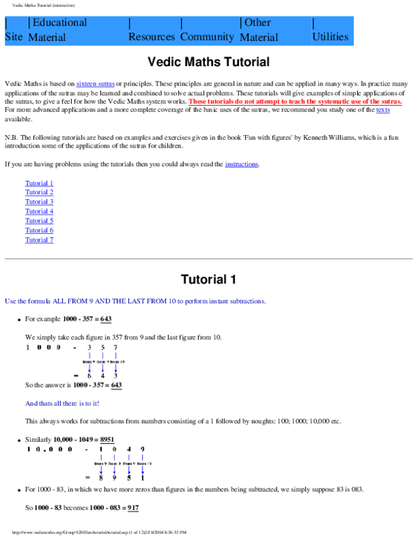 (PDF) Vedic Maths tutorial