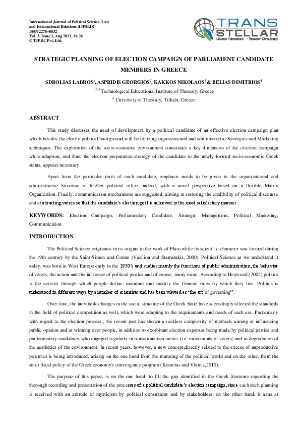 (PDF) Strategic planning of election campaign