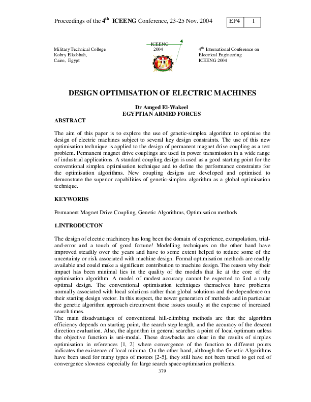 (PDF) Design optimization of Electric Machines